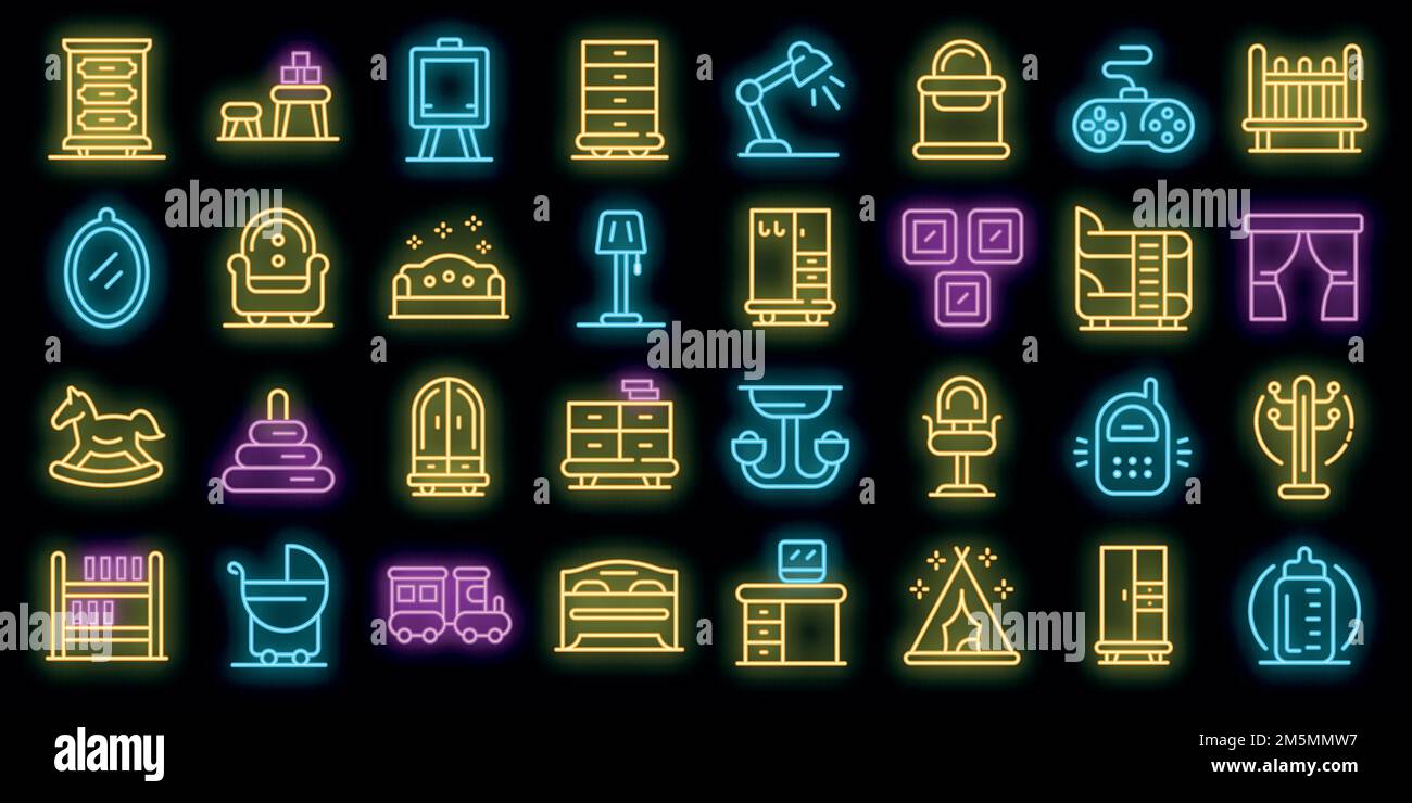 Childrens room icons set. Outline set of childrens room vector icons ...