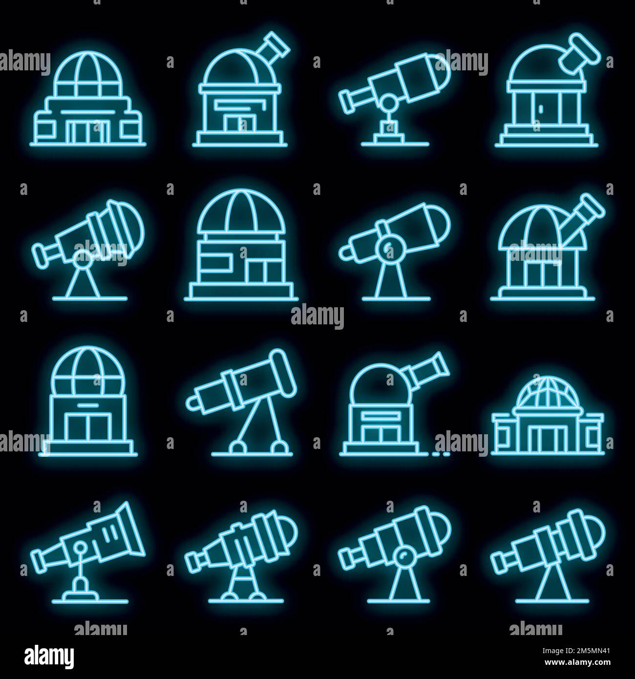 Planetarium icons set. Outline set of planetarium vector icons neon ...