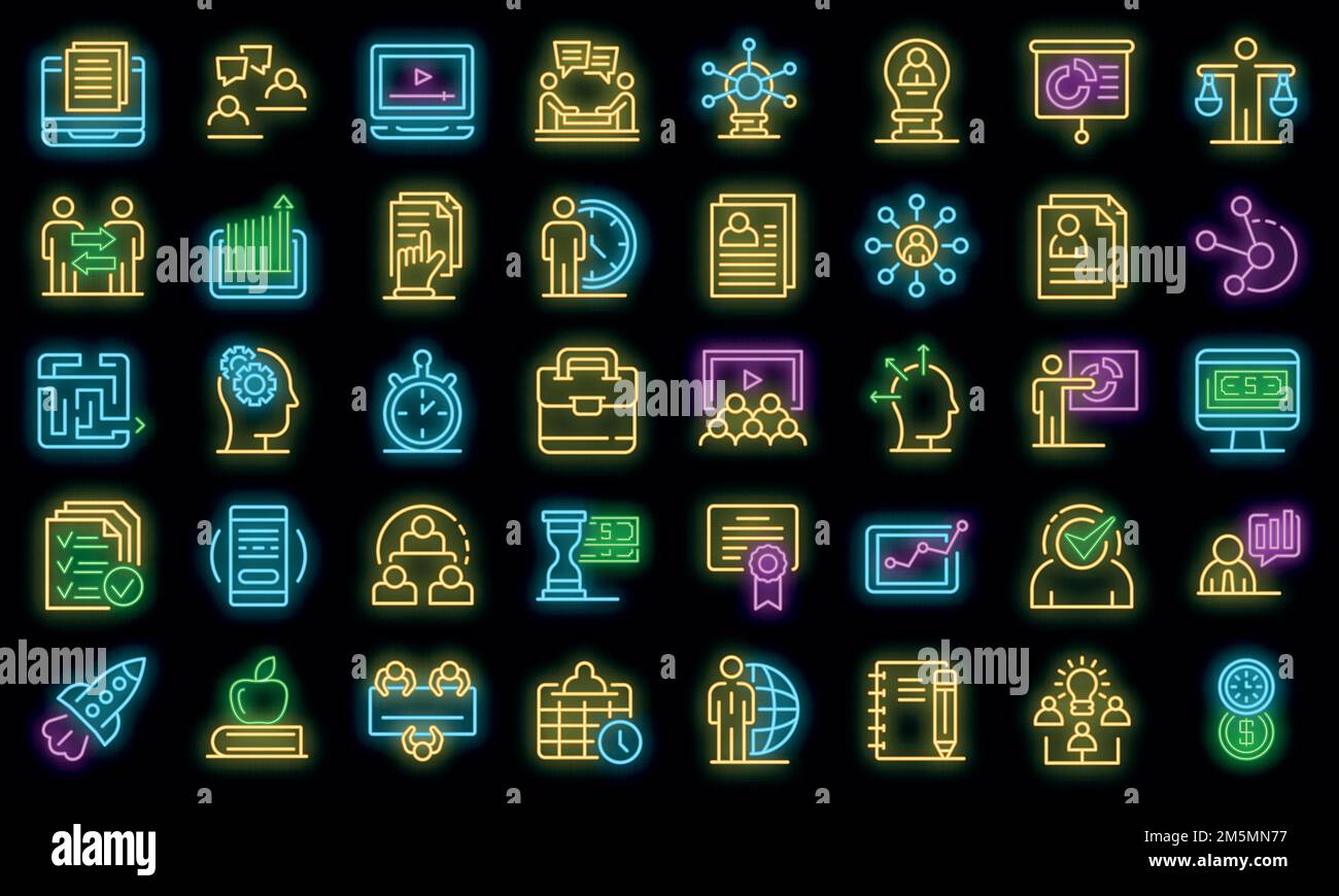 Business training icons set. Outline set of business training vector ...