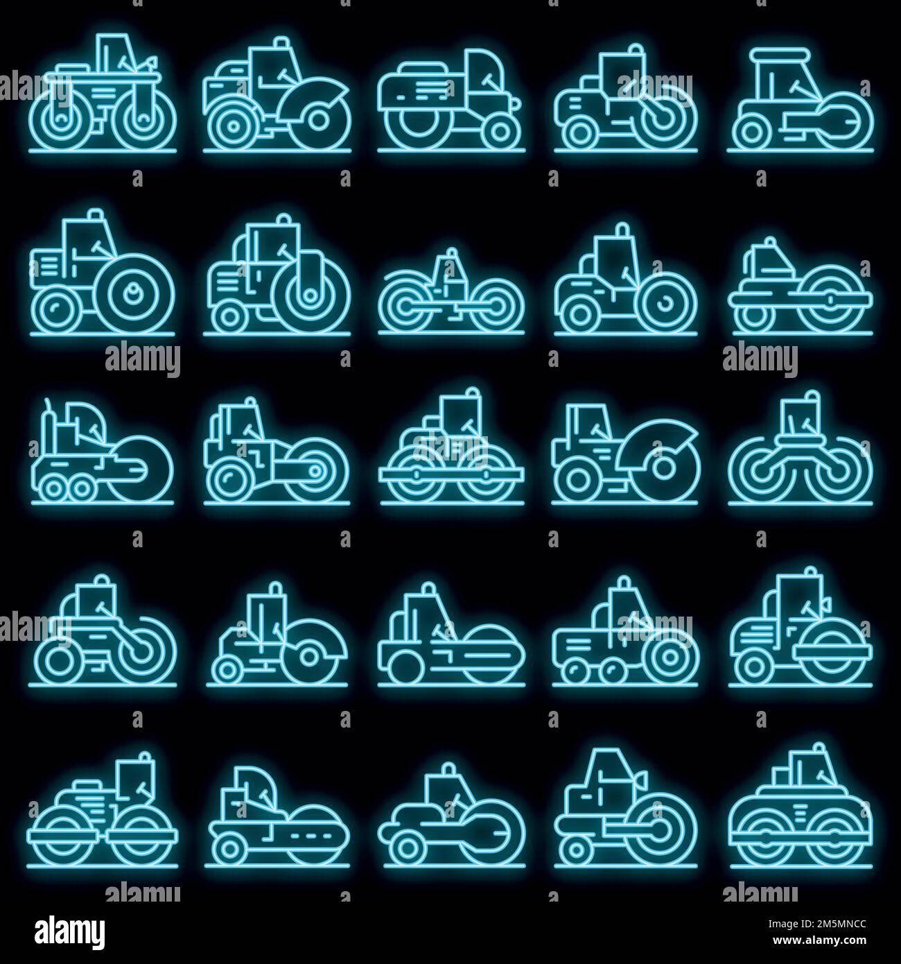 Road roller icons set. Outline set of road roller vector icons neon ...