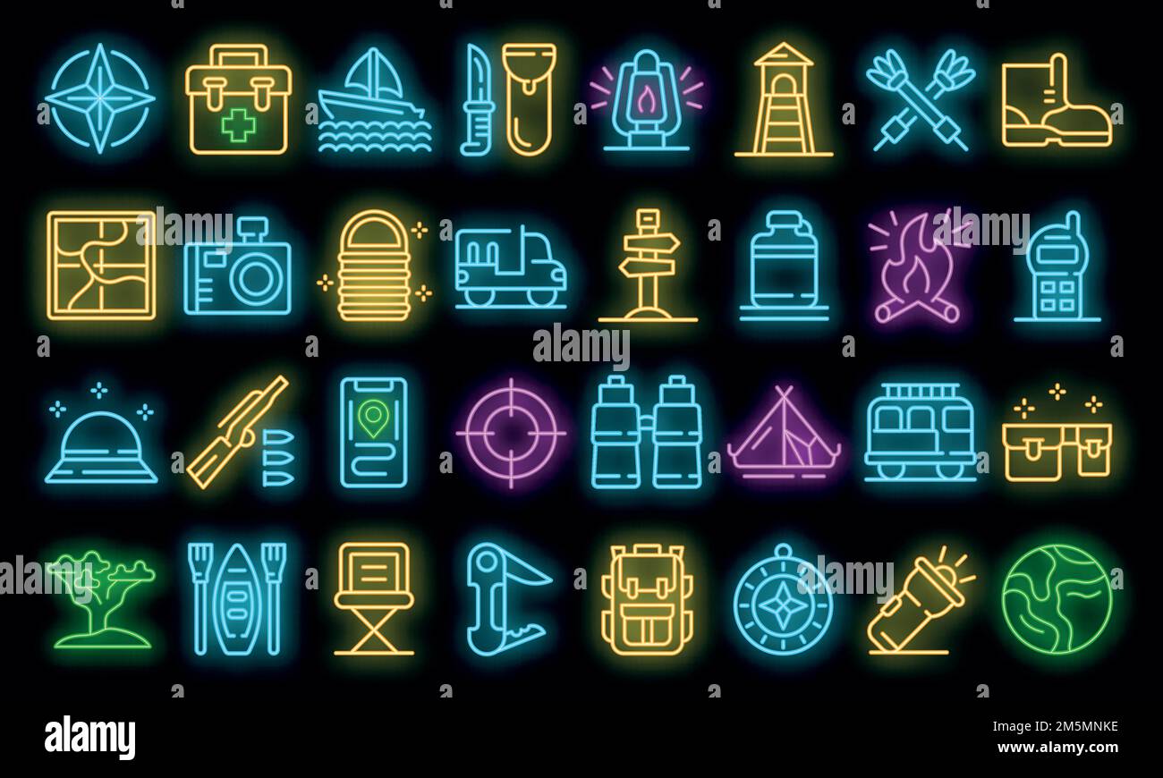 Safari equipment icons set. Outline set of safari equipment vector ...