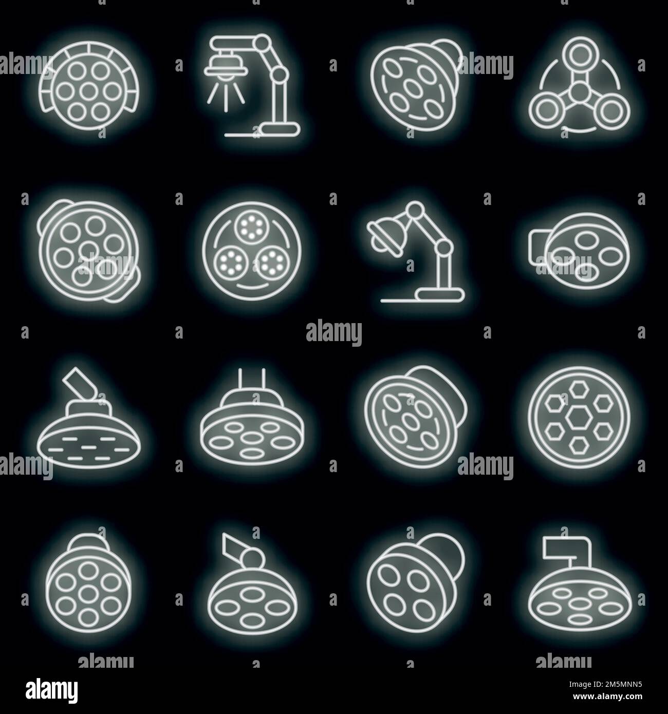 Surgical light icons set. Outline set of surgical light vector icons ...