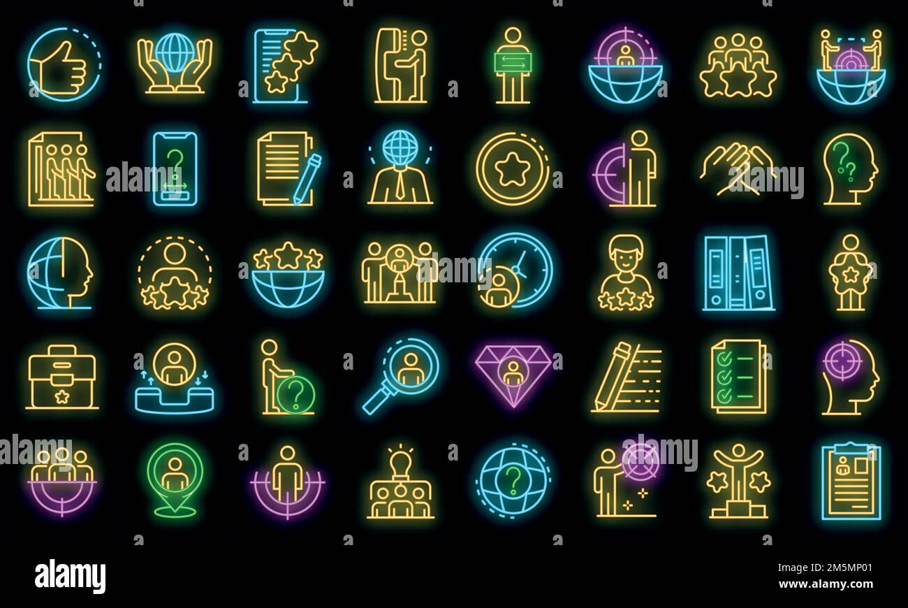 Headhunter icons set. Outline set of headhunter vector icons neon color ...