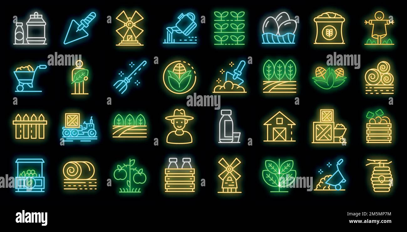 Producer icons set. Outline set of producer vector icons neon color on ...