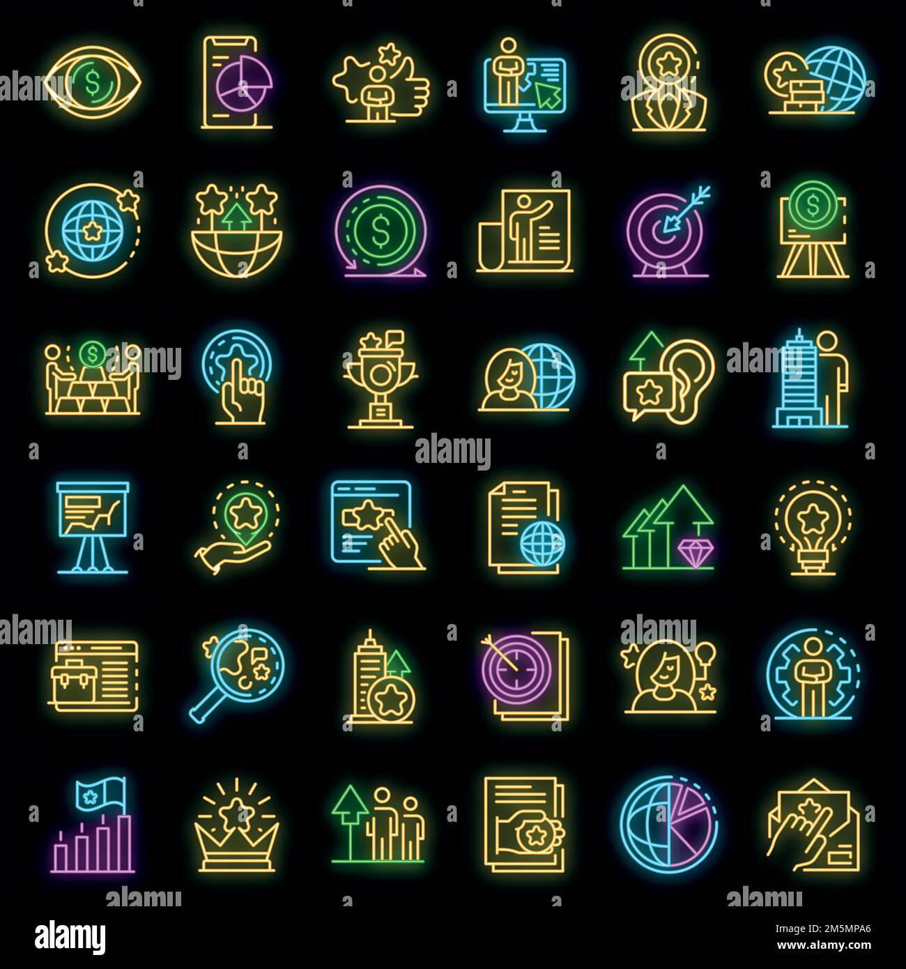 Brand manager icons set. Outline set of Brand manager vector icons neon ...