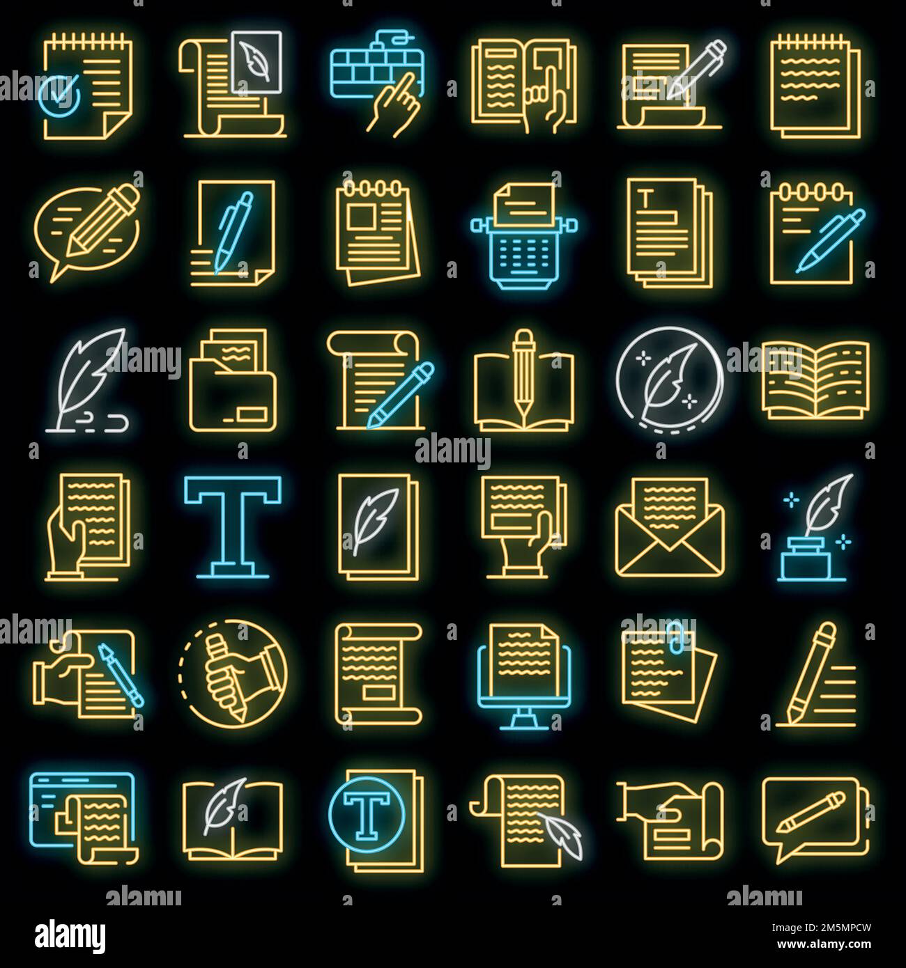 Copywriter icons set. Outline set of copywriter vector icons neon color ...