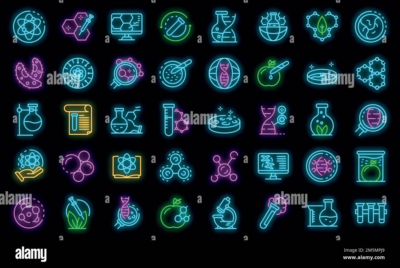 Bioengineer icons set. Outline set of Bioengineer vector icons neon ...