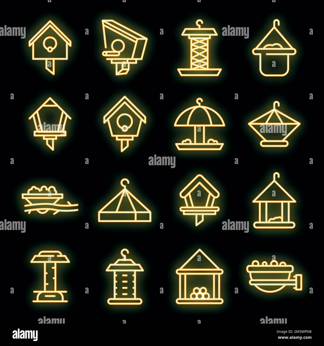 Bird feeders icons set. Outline set of bird feeders vector icons neon ...
