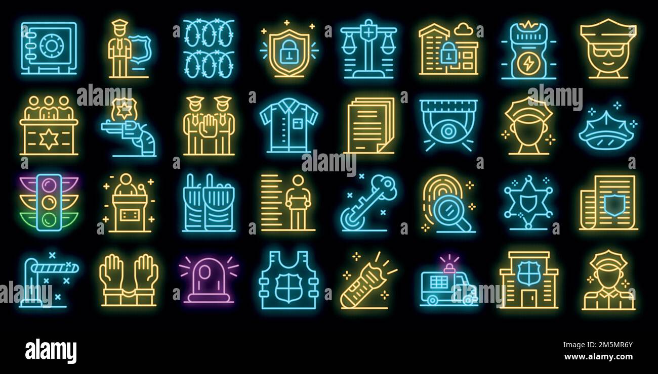 Policeman icons set. Outline set of policeman vector icons neon color ... Policeman icons set. Outline set of policeman vector icons neon color ...