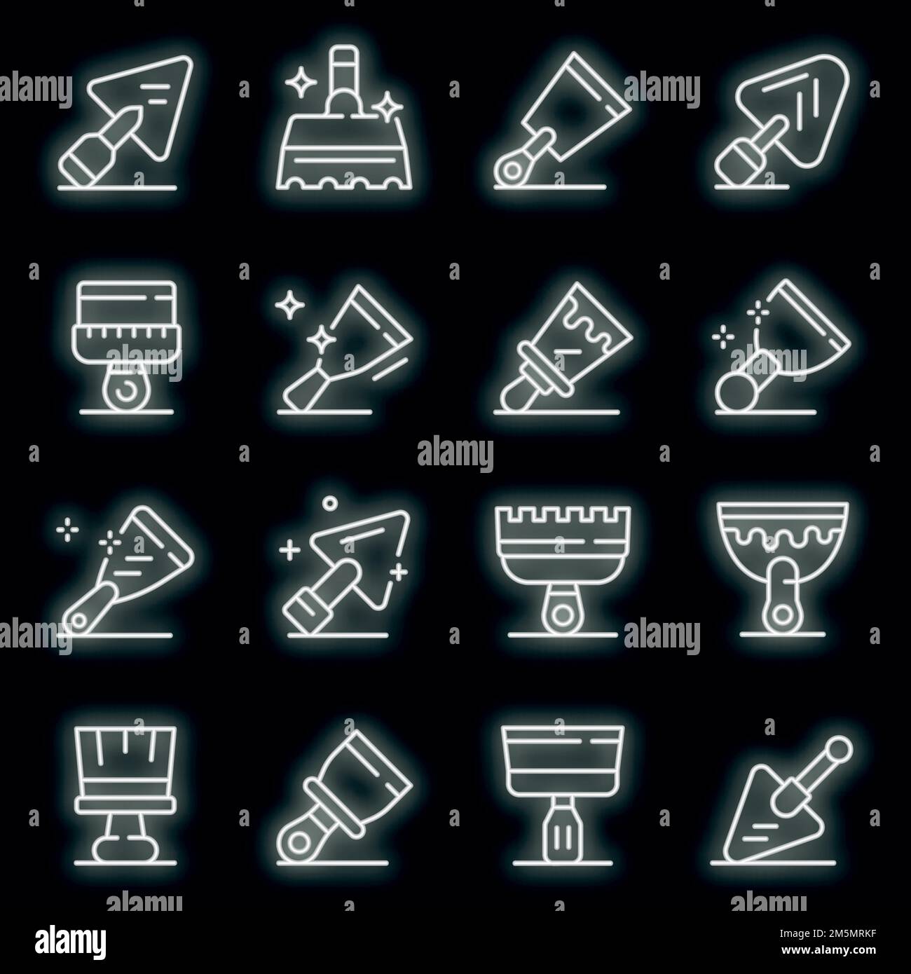 Putty Knife Icons Set Outline Set Of Putty Knife Vector Icons Neon Color On Black Stock Vector