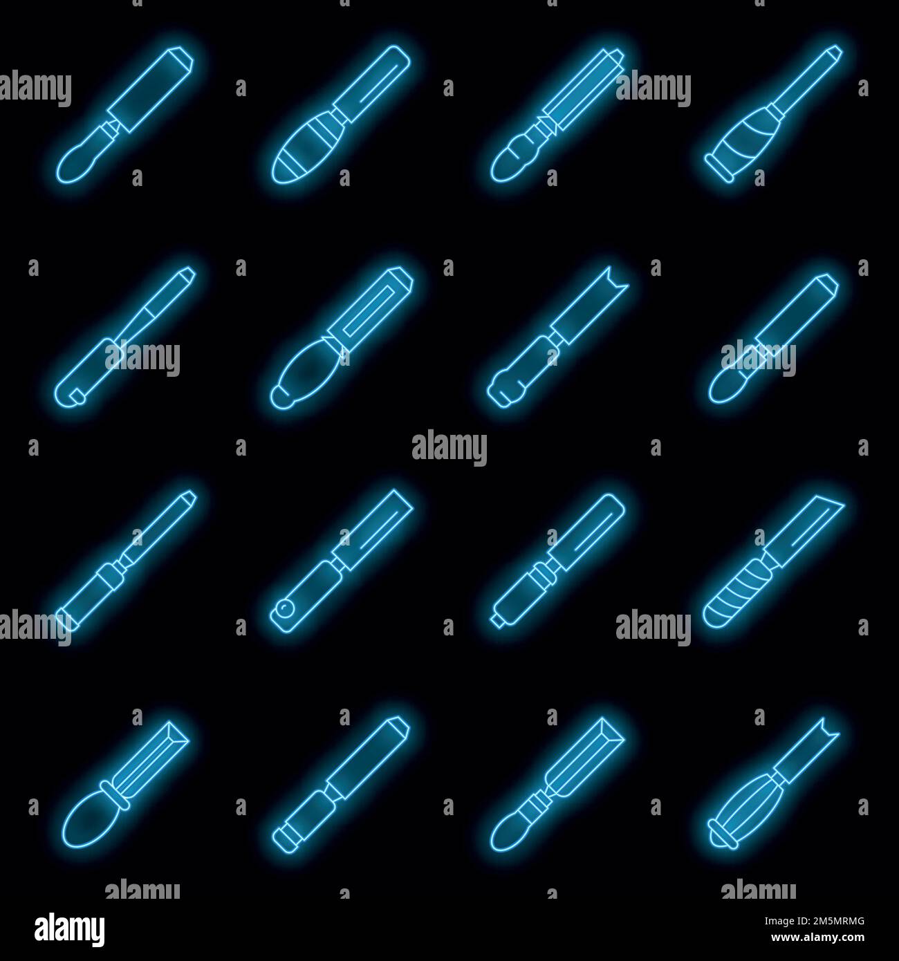 Chisel Icons Set Outline Set Of Chisel Vector Icons Neon Color On Black Stock Vector Image