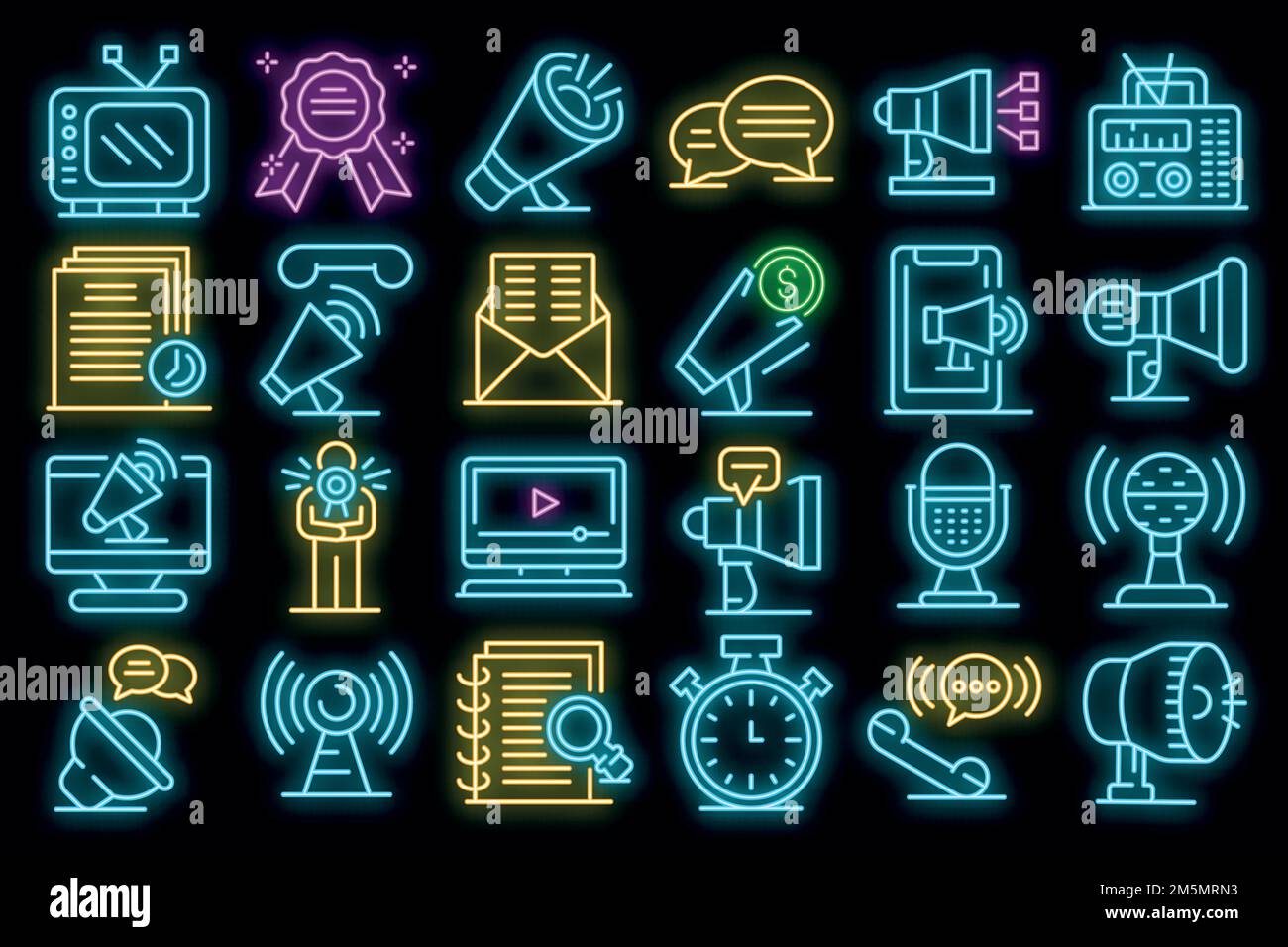 Announcer icons set. Outline set of announcer vector icons neon color ...