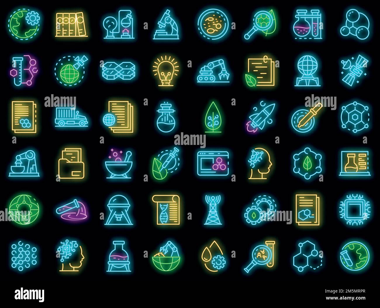 Nanotechnology icons set. Outline set of nanotechnology vector icons ...