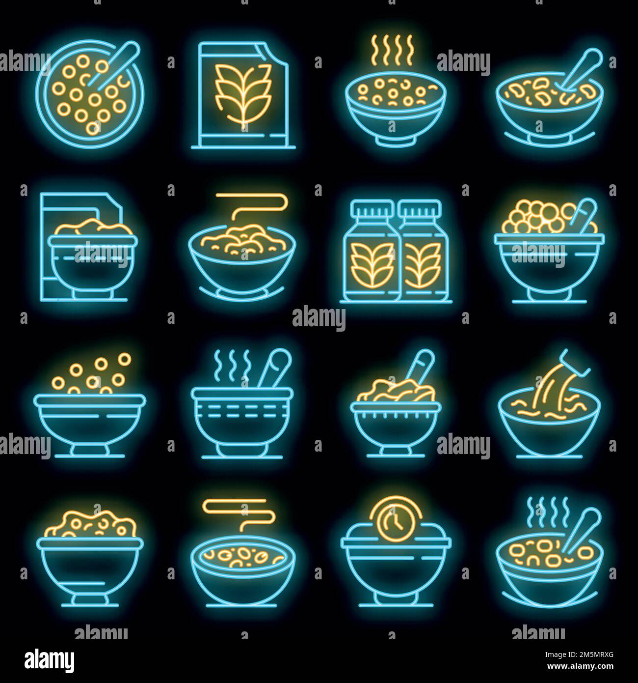 Cereal flakes icons set. Outline set of cereal flakes vector icons neon ...