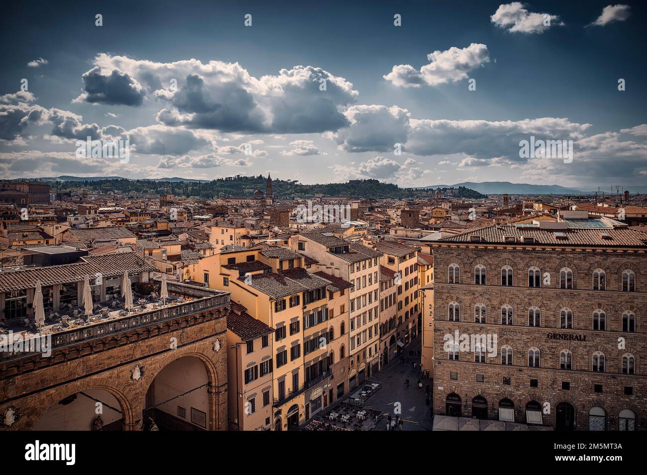 An aerial view of cityscape surrounded by buildings in Florence Stock ...