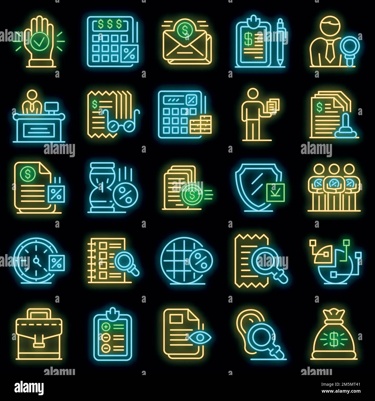 Tax inspector icons set. Outline set of tax inspector vector icons neon ...