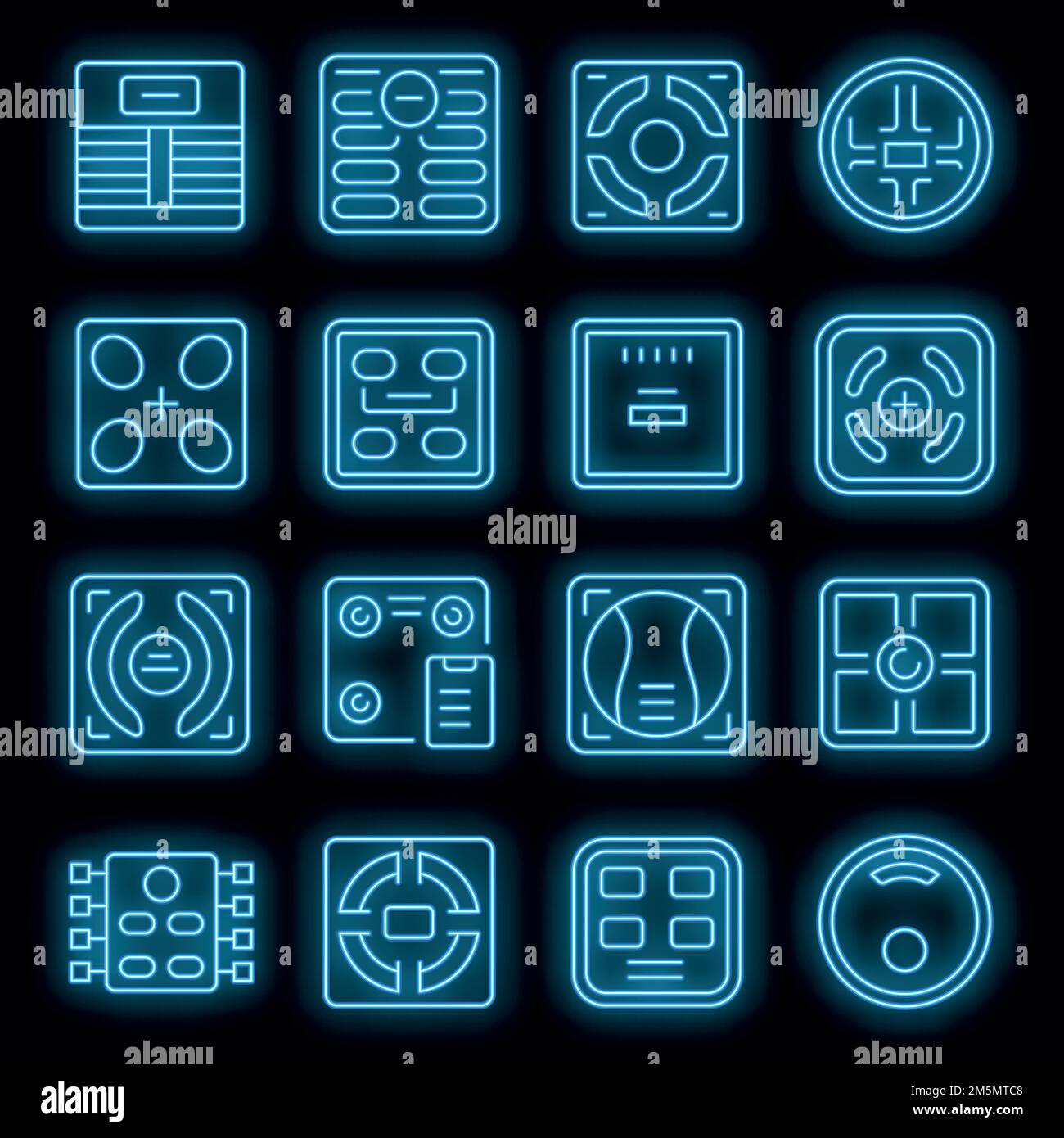 Smart scales icons set. Outline set of smart scales vector icons neon ...