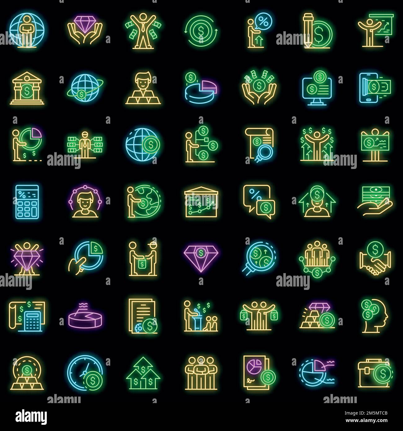 Broker icons set. Outline set of broker vector icons neon color on ...