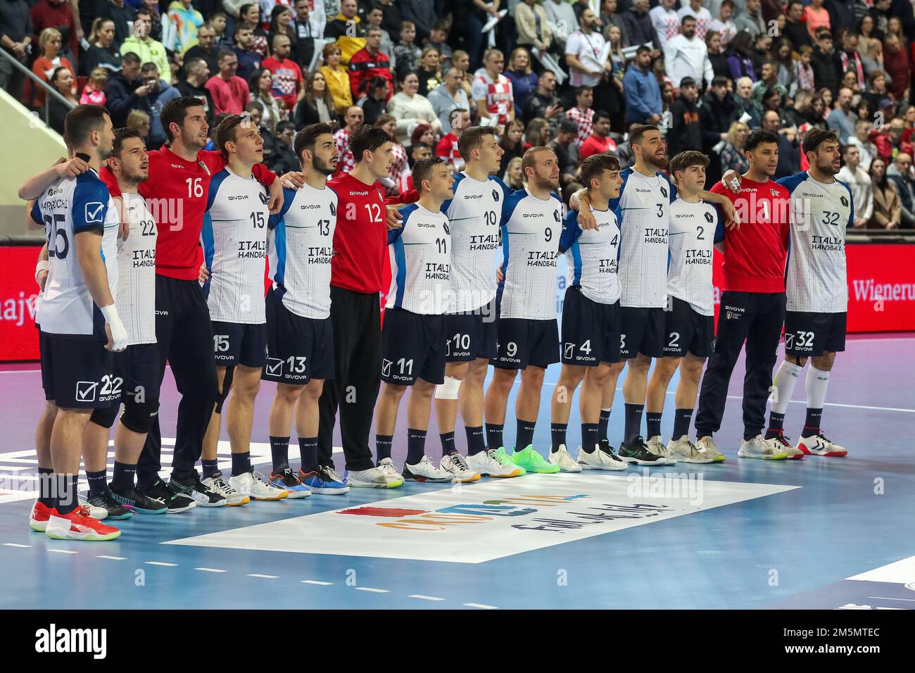 Players of Italiy during friendly handball match at Mate Parlov Sport ...
