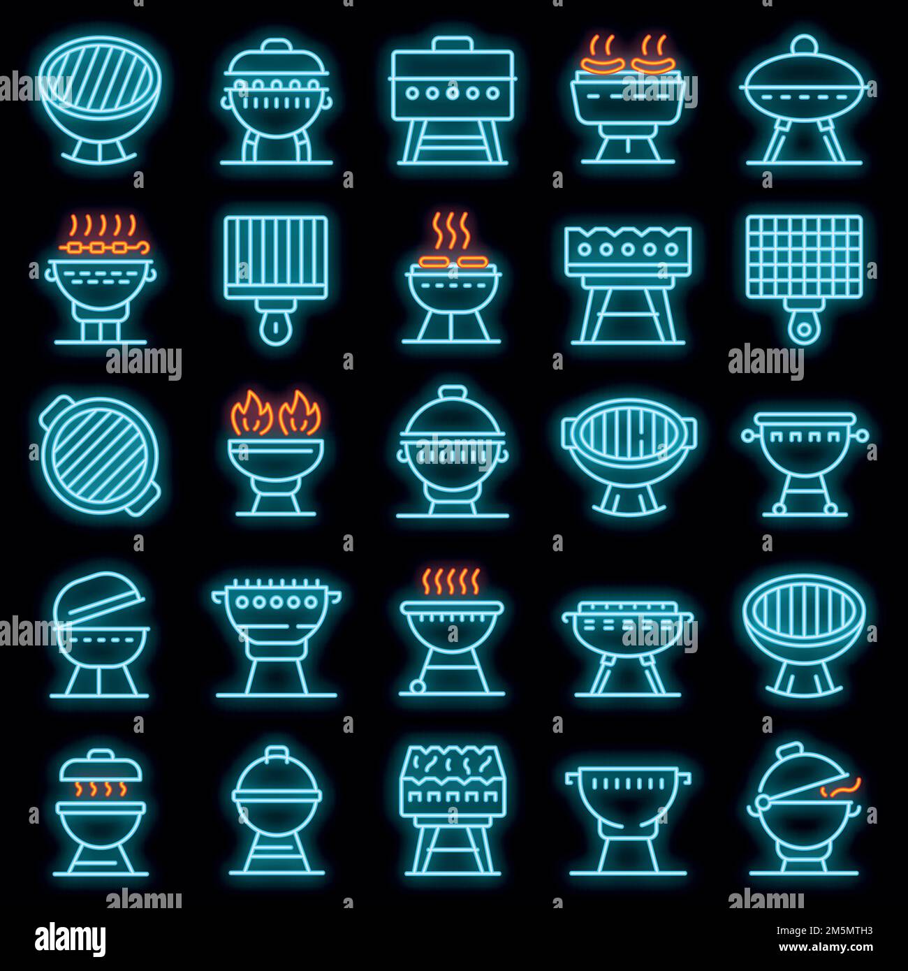 Brazier icons set. Outline set of brazier vector icons neon color on ...