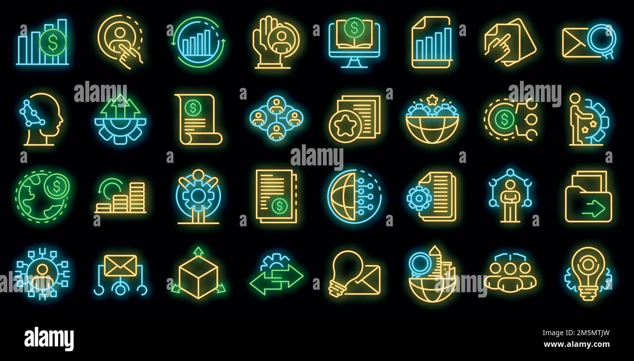 Restructuring icons set. Outline set of restructuring vector icons neon color on black Stock ...