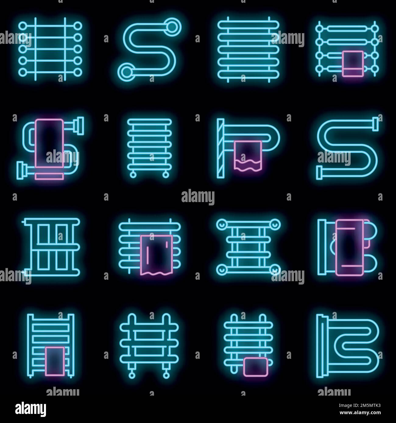 Heated towel rail icons set. Outline set of heated towel rail vector ...