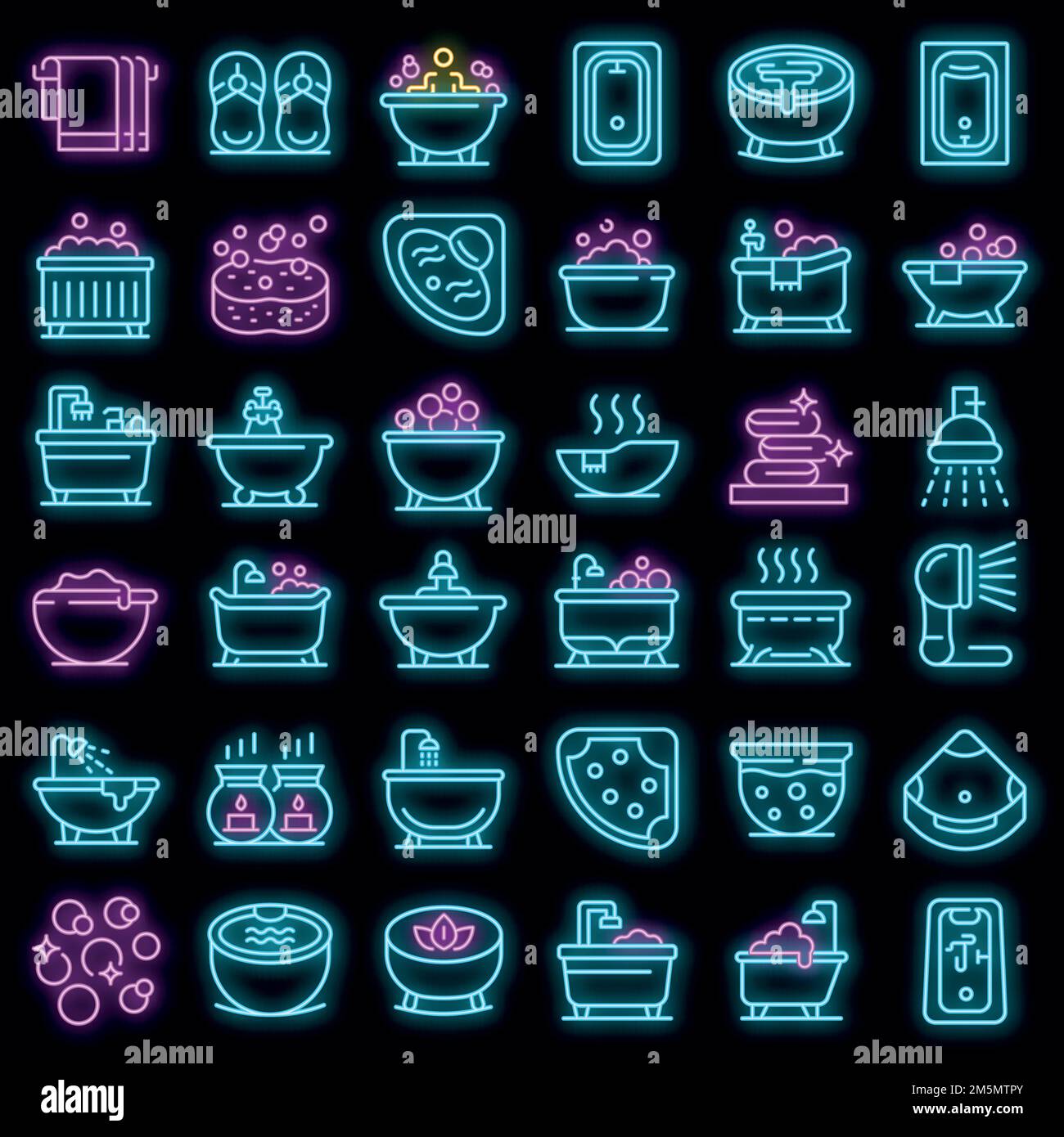 Jacuzzi icons set. Outline set of jacuzzi vector icons neon color on ...