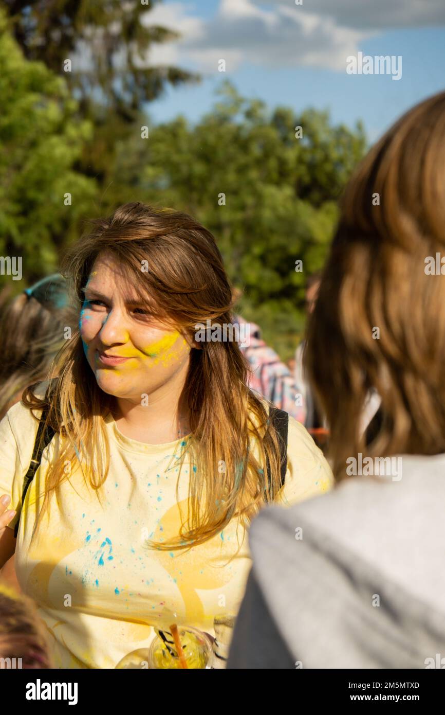 Gdansk, Poland - August 2022. Holi Fest Celebrations Crowd of happy ...