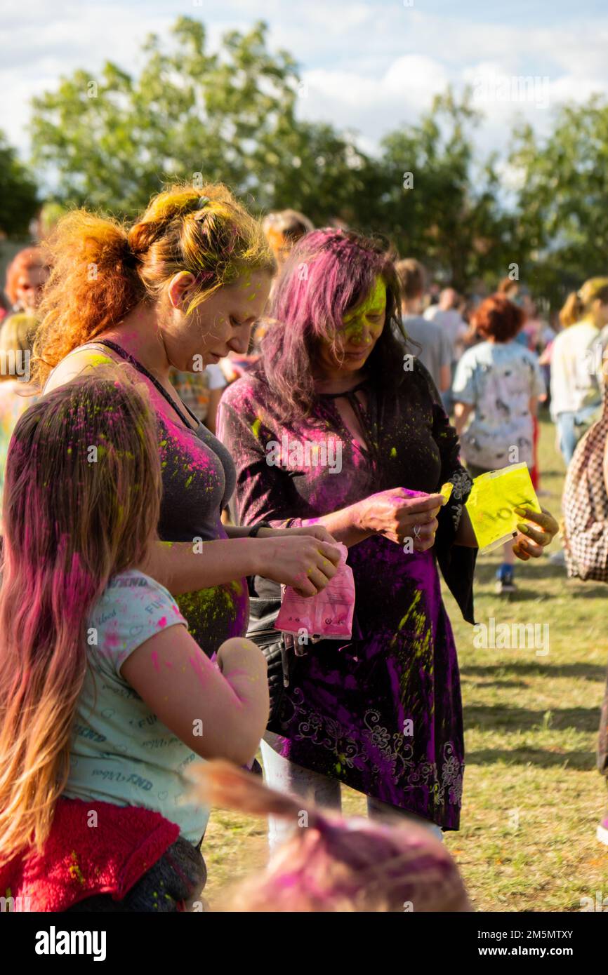 Gdansk, Poland - August 2022. Holi Fest Celebrations Crowd of happy ...