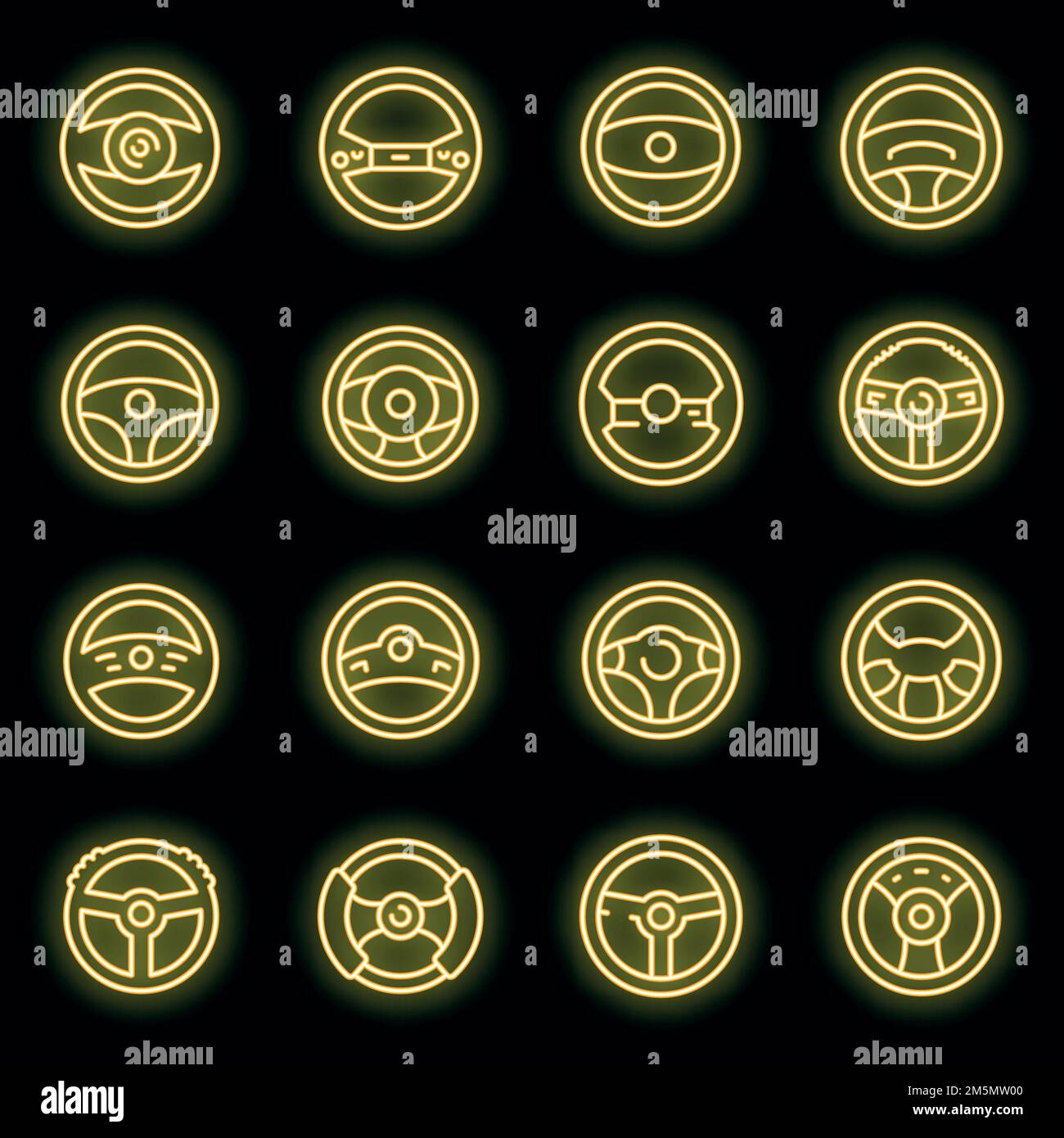 Steering wheel icons set. Outline set of steering wheel vector icons ...