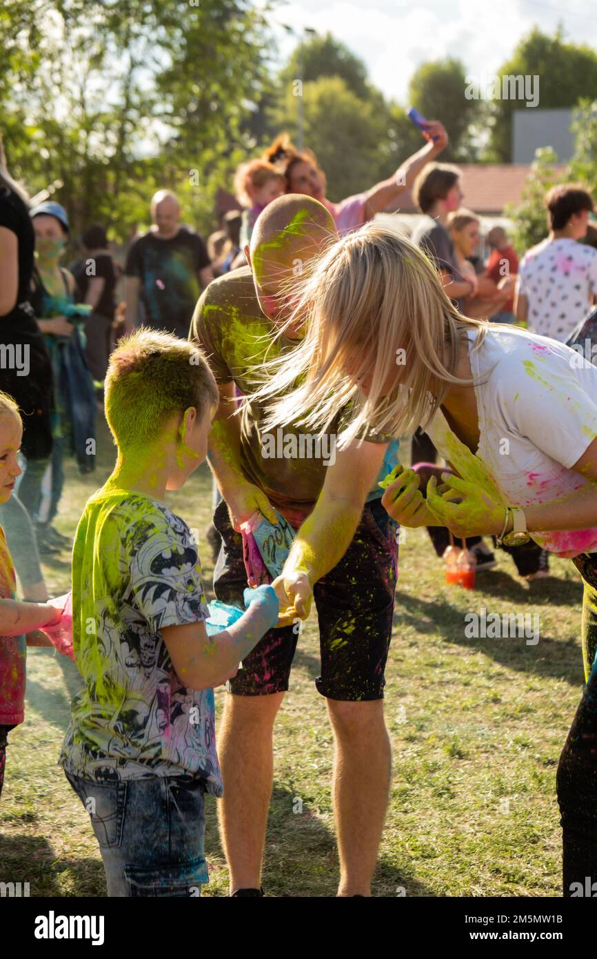 Gdansk, Poland - August 2022. Holi Fest Celebrations Crowd of happy ...
