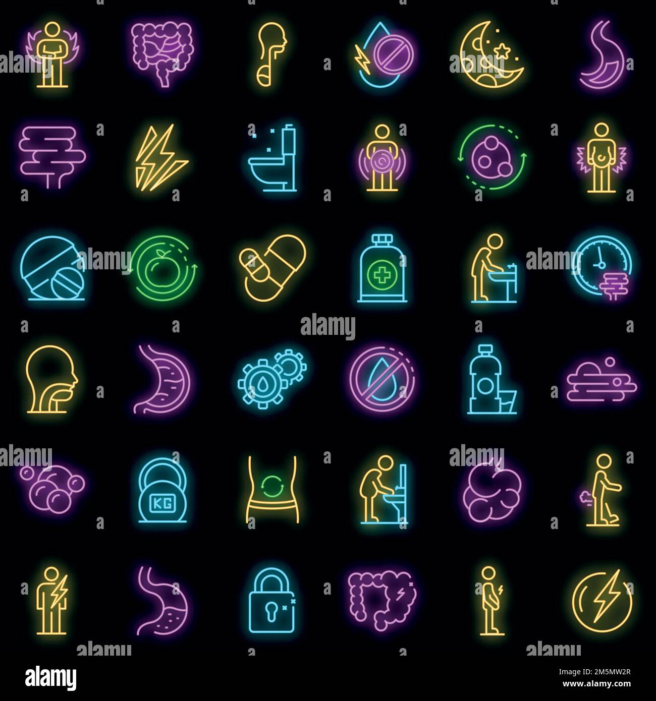 Digestion icons set. Outline set of digestion vector icons neon color ...