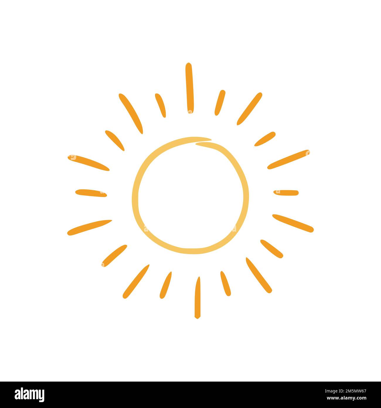 Doodle sun sketch illustration. Hand drawn cute orange sunshine ...