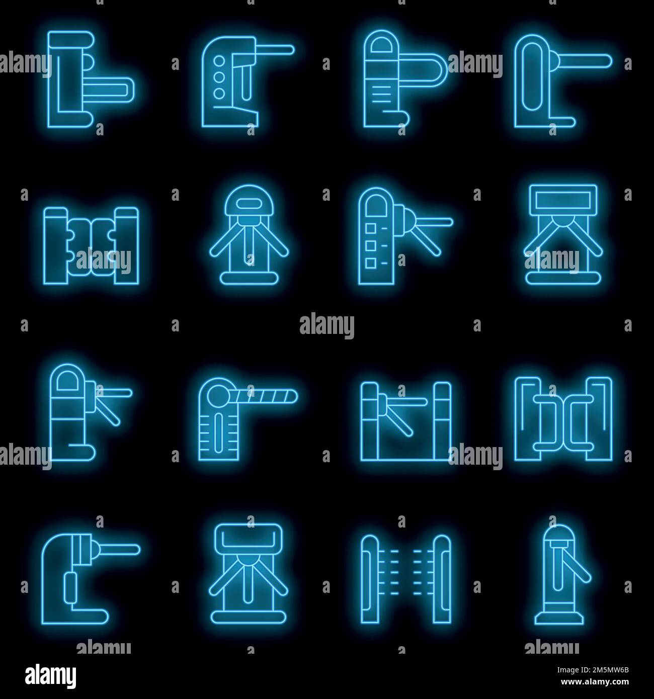 Turnstile icons set. Outline set of turnstile vector icons neon color ...