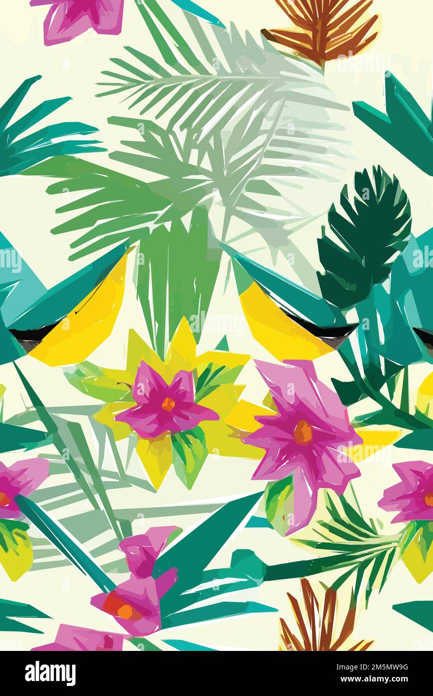 Colorful illustration of bird, flowers, leaves. Vector for wallpapers ...