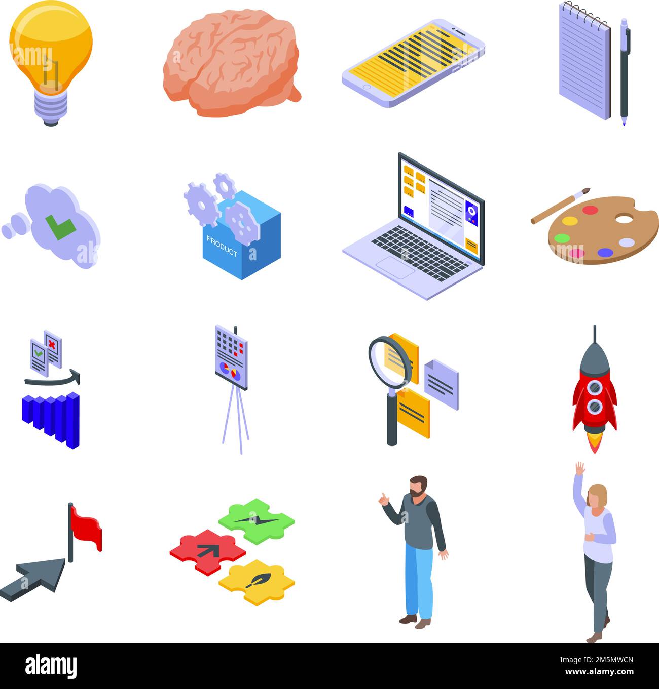 Idea icons set. Isometric set of idea vector icons for web design isolated on white background ...