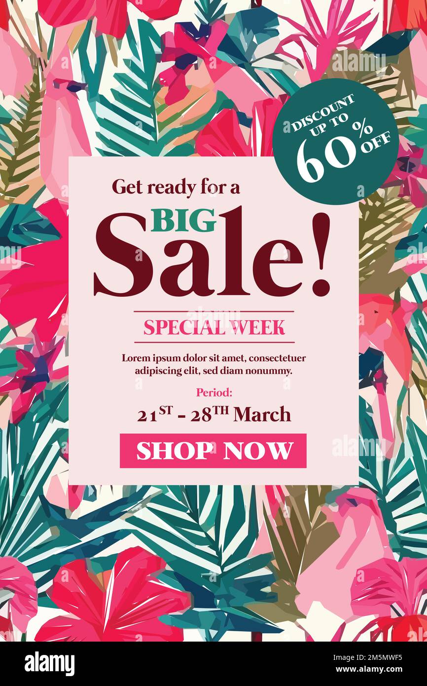 Set of sale banner with exotic jungle plant, tropical exotic palm ...