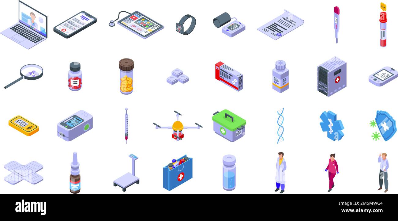 Telemedicine icons set. Isometric set of telemedicine vector icons for ...