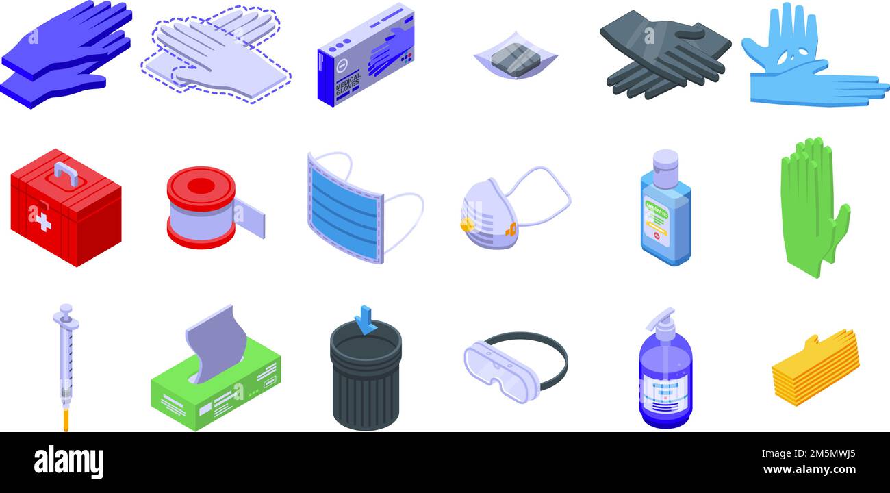 Medical gloves icons set. Isometric set of medical gloves vector icons ...
