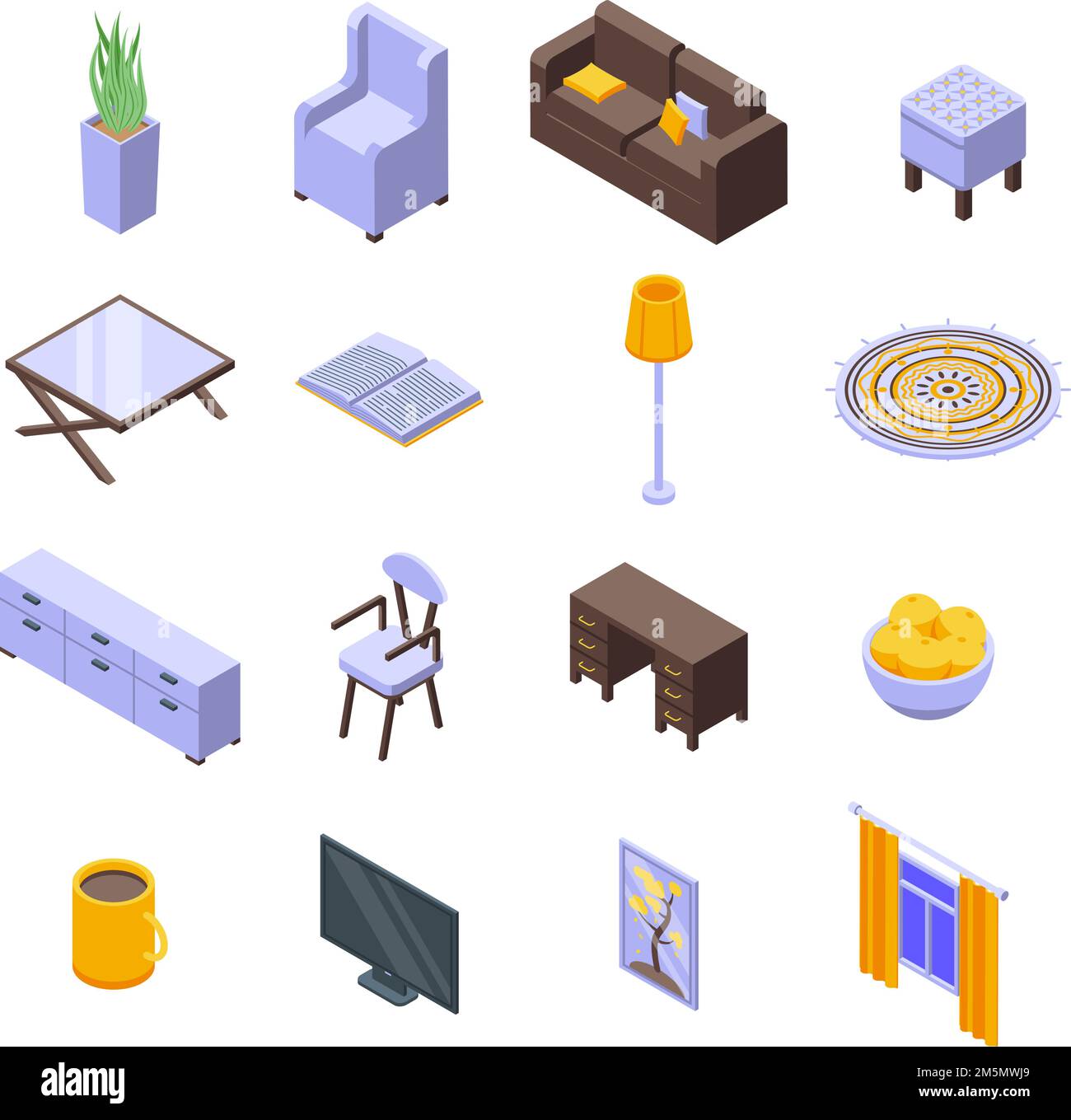 Cozy home icons set. Isometric set of cozy home vector icons for web ...