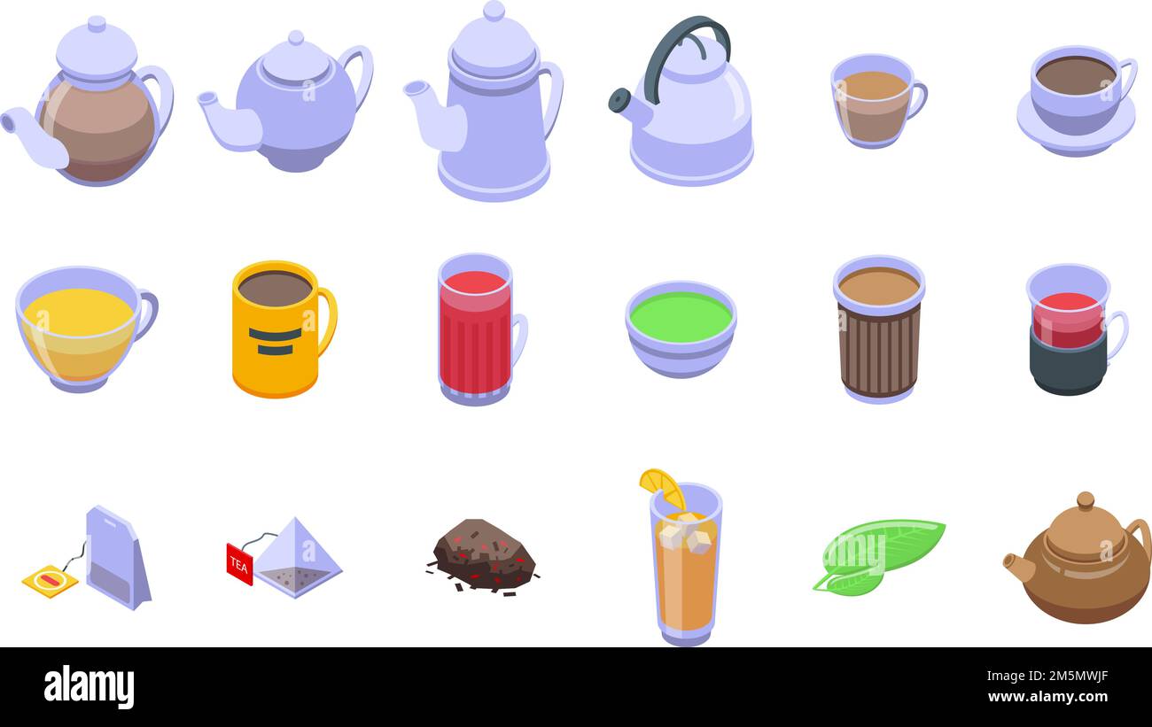Tea icons set. Isometric set of tea vector icons for web design ...