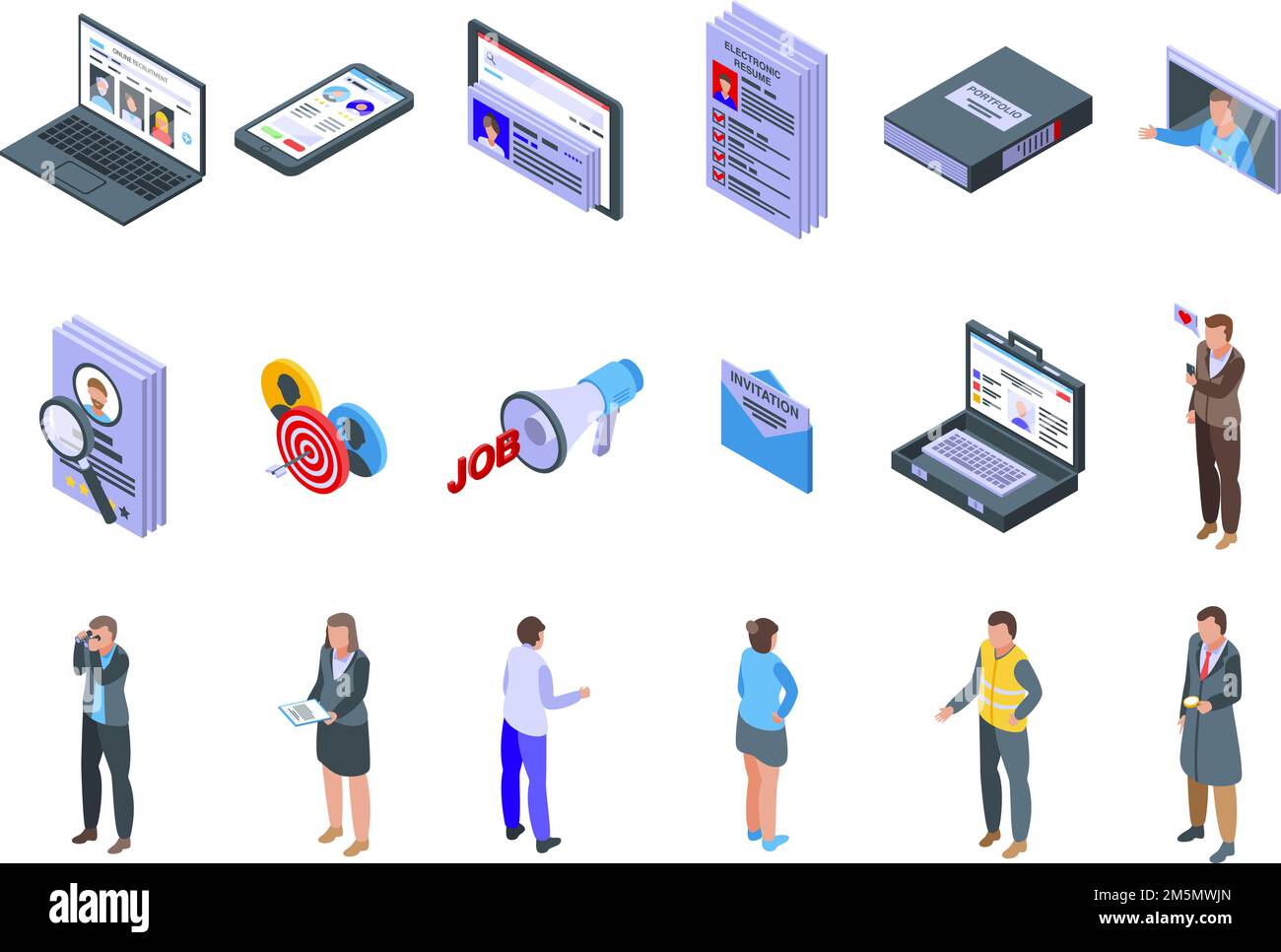 Online recruitment icons set. Isometric set of online recruitment ...