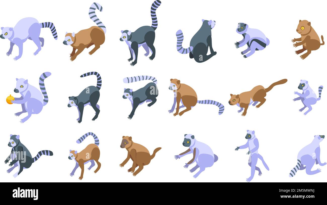 Lemur icons set. Isometric set of lemur vector icons for web design ...