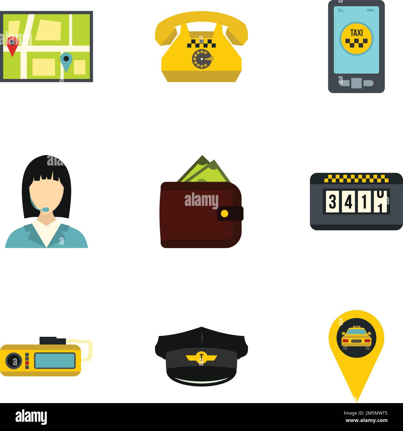 Call taxi icons set. Flat illustration of 9 call taxi vector icons for ...