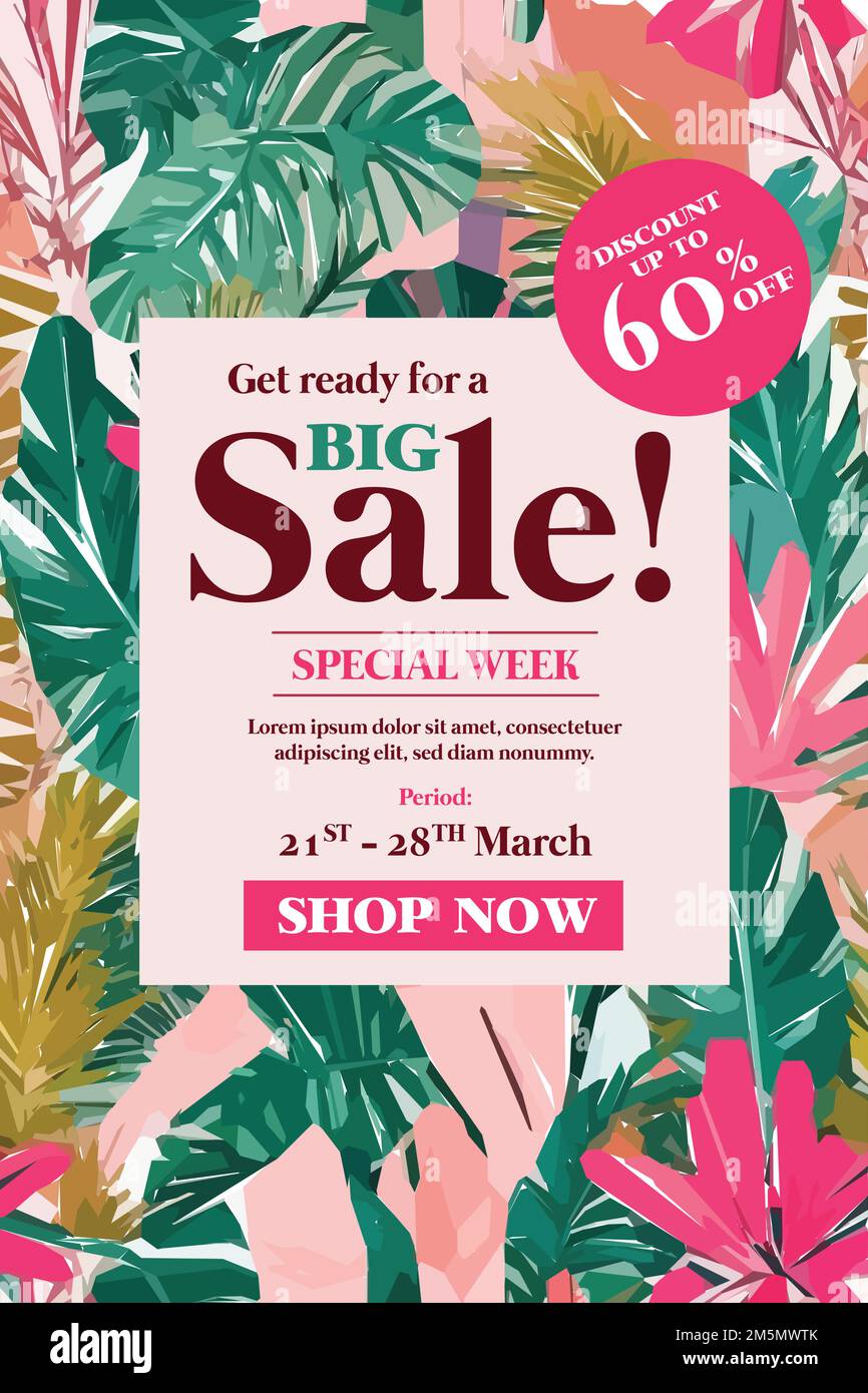 Set of sale banner with exotic jungle plant, tropical exotic palm ...