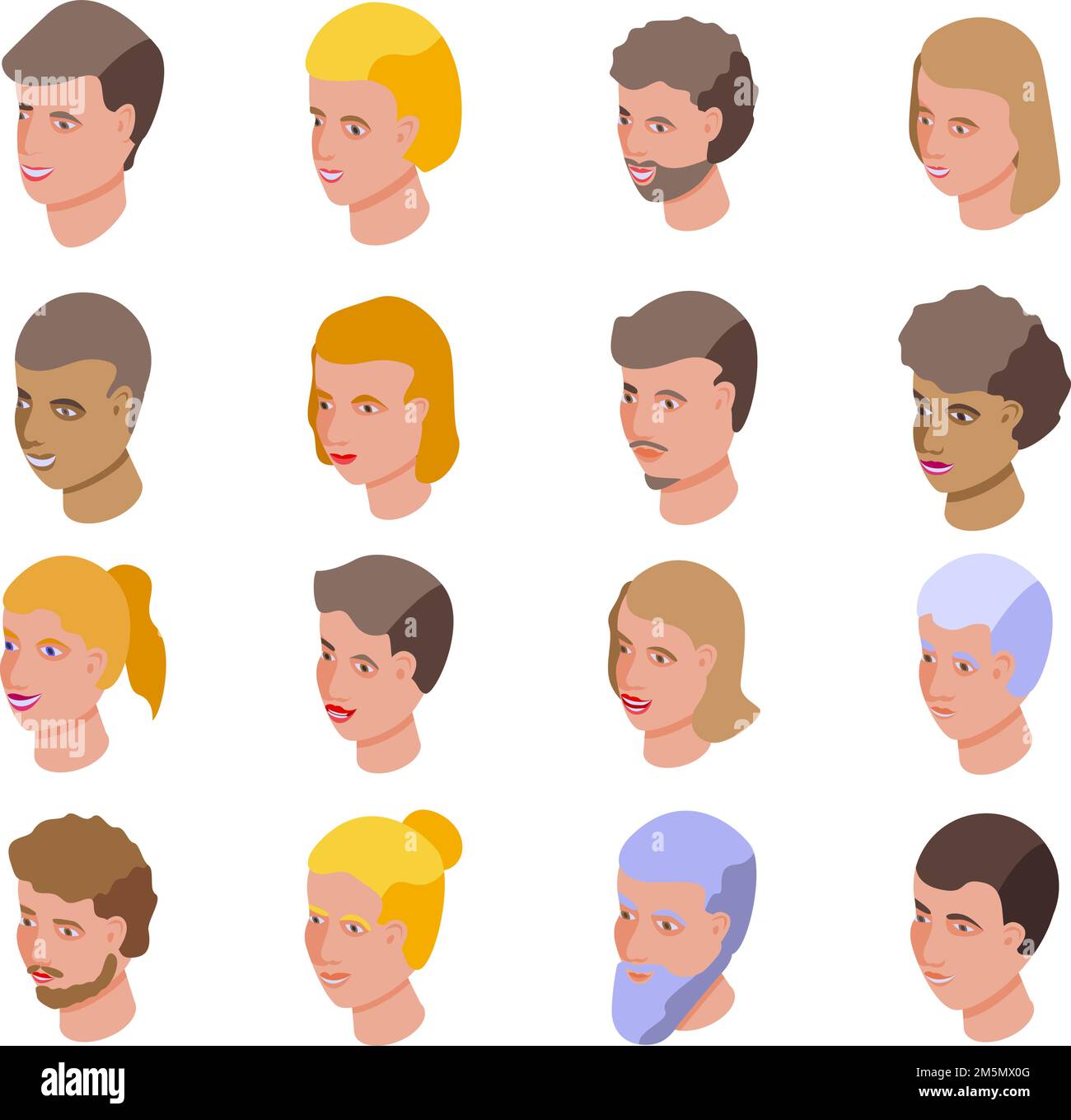 Smiling people icons set. Isometric set of smiling people vector icons ...