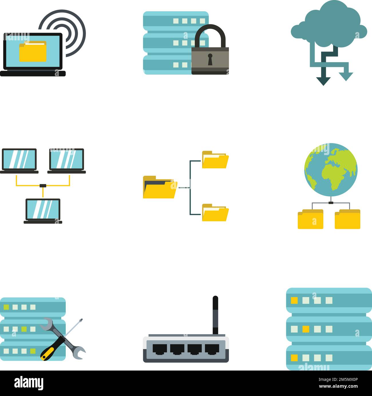 Data storage icons set. Flat illustration of 9 data storage vector ...