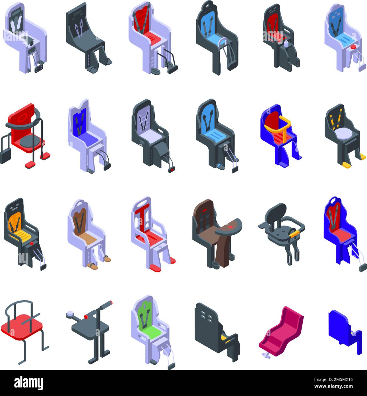 Child seat bike icons set. Isometric set of child seat bike vector ...
