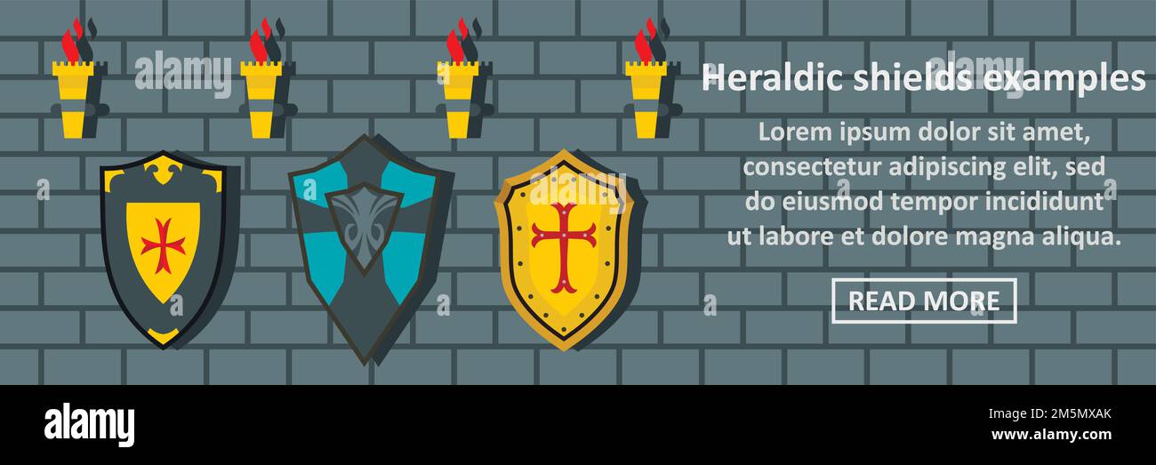 Heraldic shields examples banner horizontal concept. Flat illustration ...