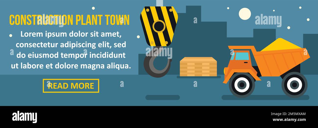 Construction plant town banner horizontal concept. Flat illustration of ...